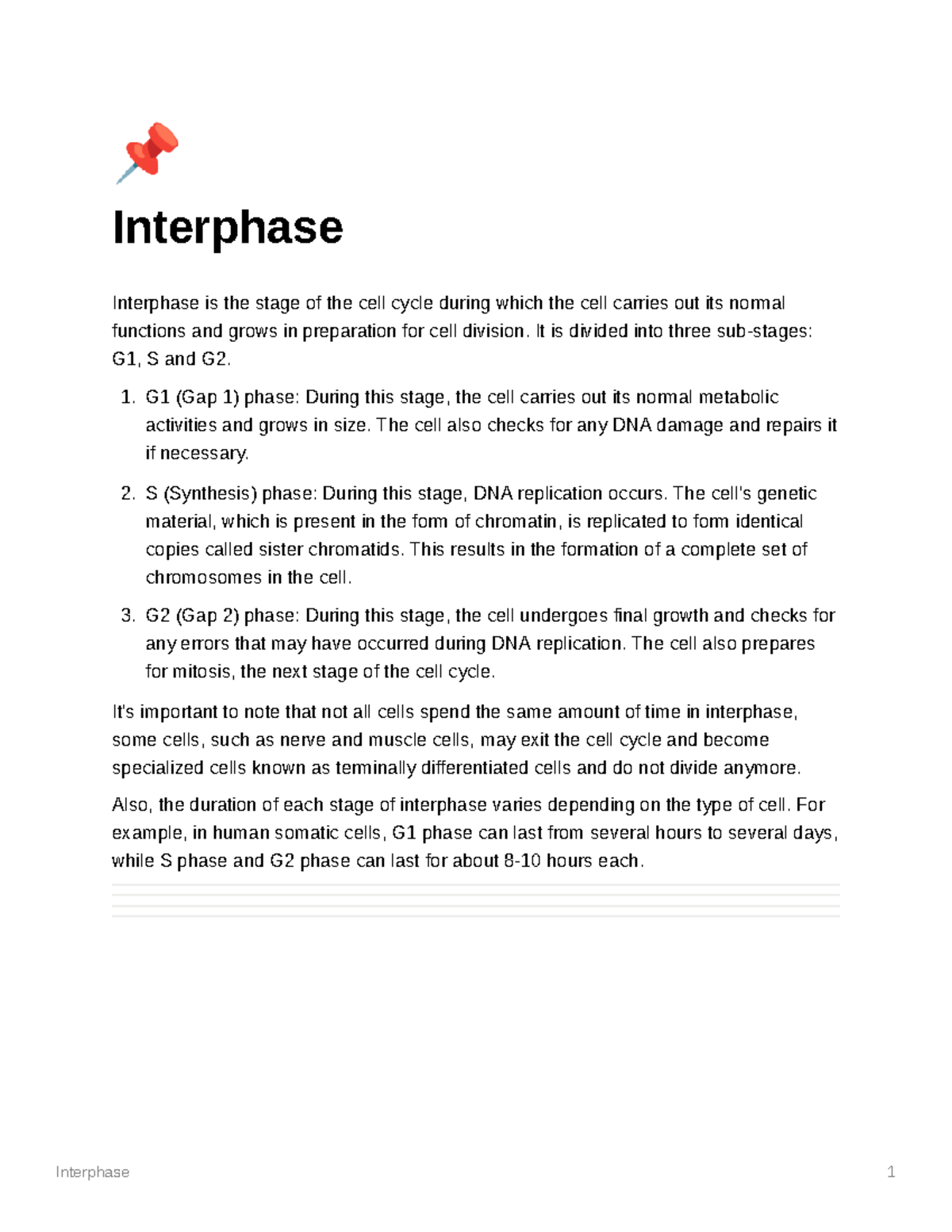 Interphase - Cell Division, Cell Diversity and Cellular Organisation ...