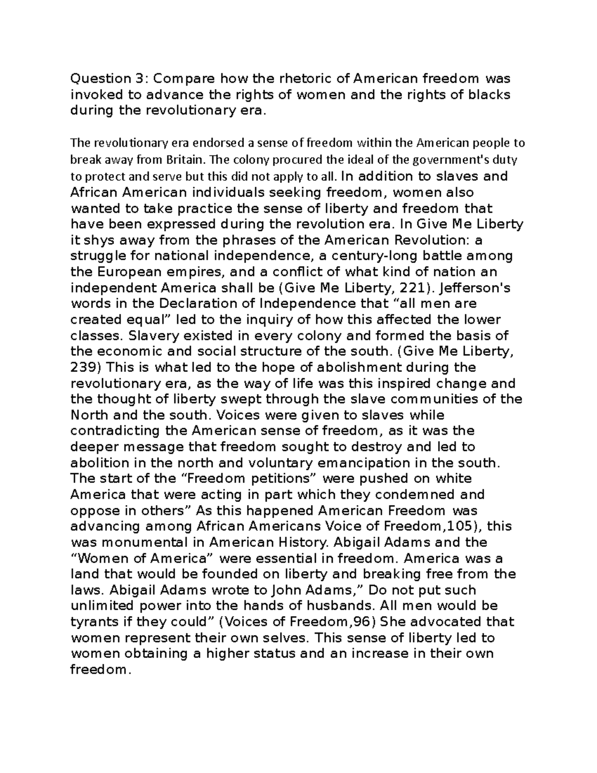 Question 3 History - Women and Slavery in the Revolutionary Era ...