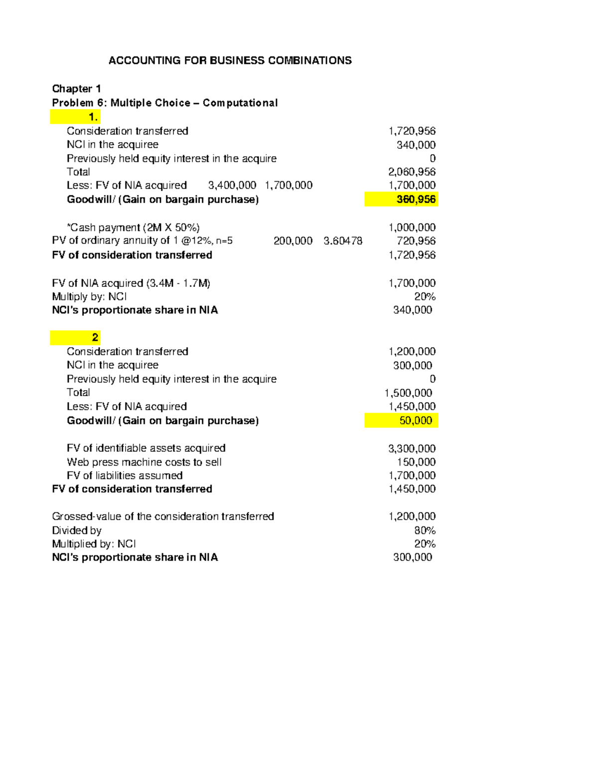 ABC - Chap 1 - Solution Manual - Accounting for Business Combinations - Chapter 1 Problem 6 ...