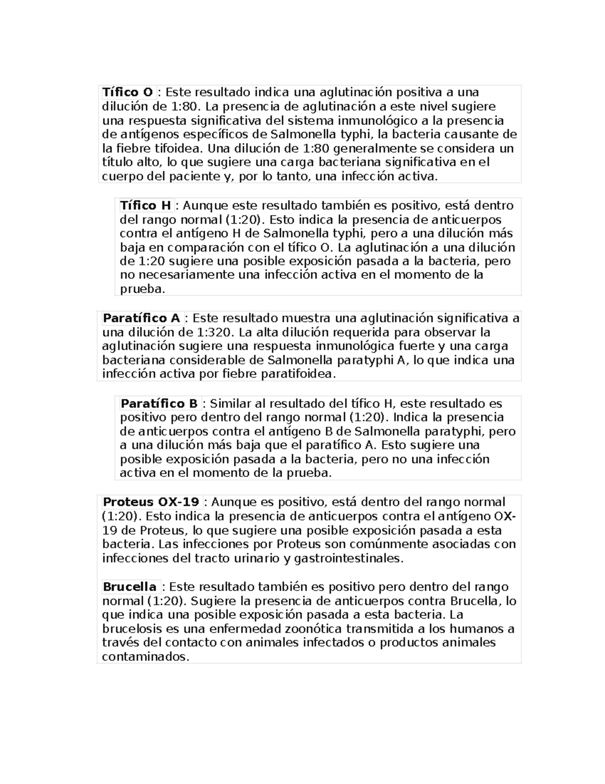 Tífico O - TIFICO O - Tífico O : Este resultado indica una aglutinación ...