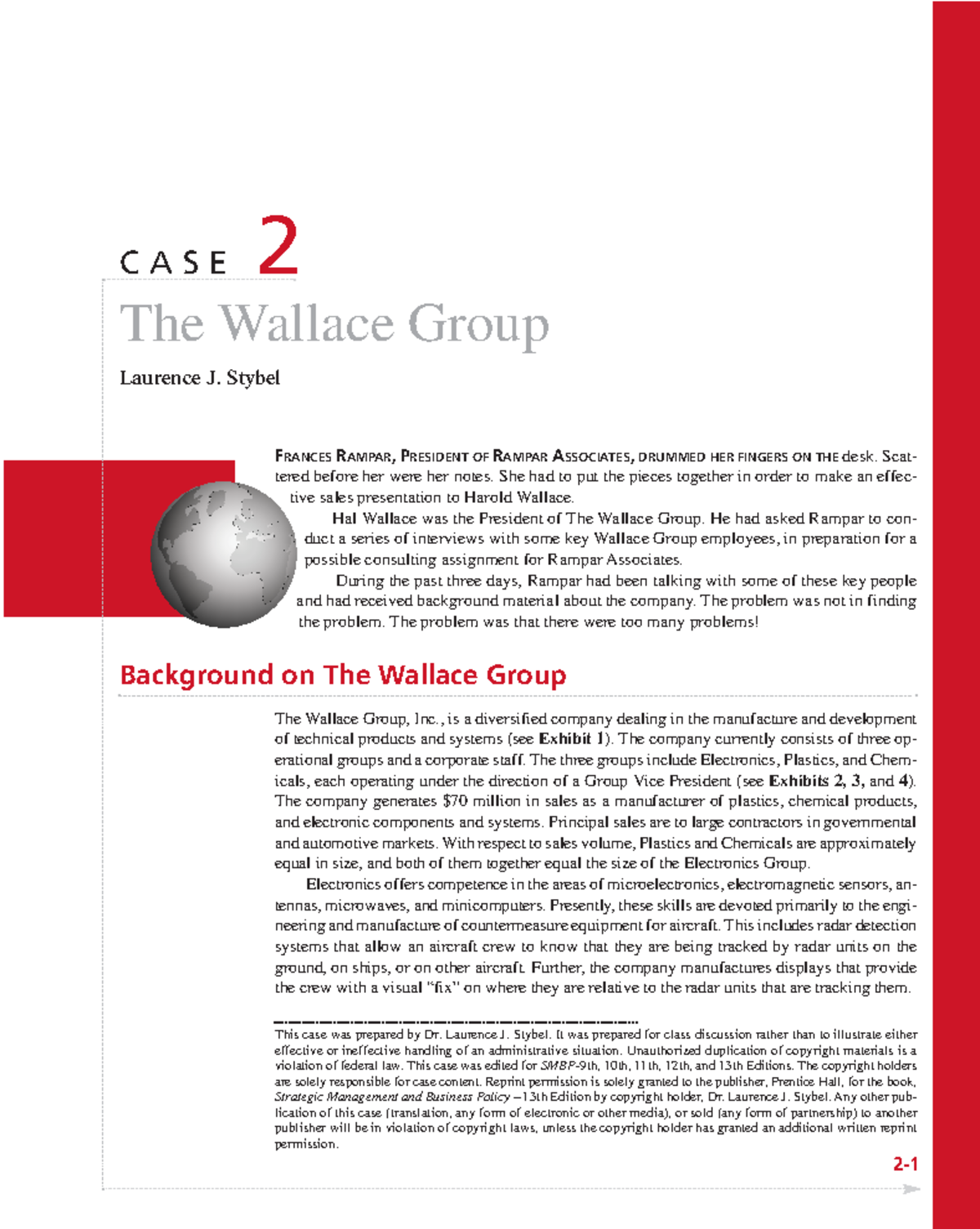 CASE 2 The Wallace Group - FRANCESRAMPAR, PRESIDENT OFRAMPARASSOCIATES ...