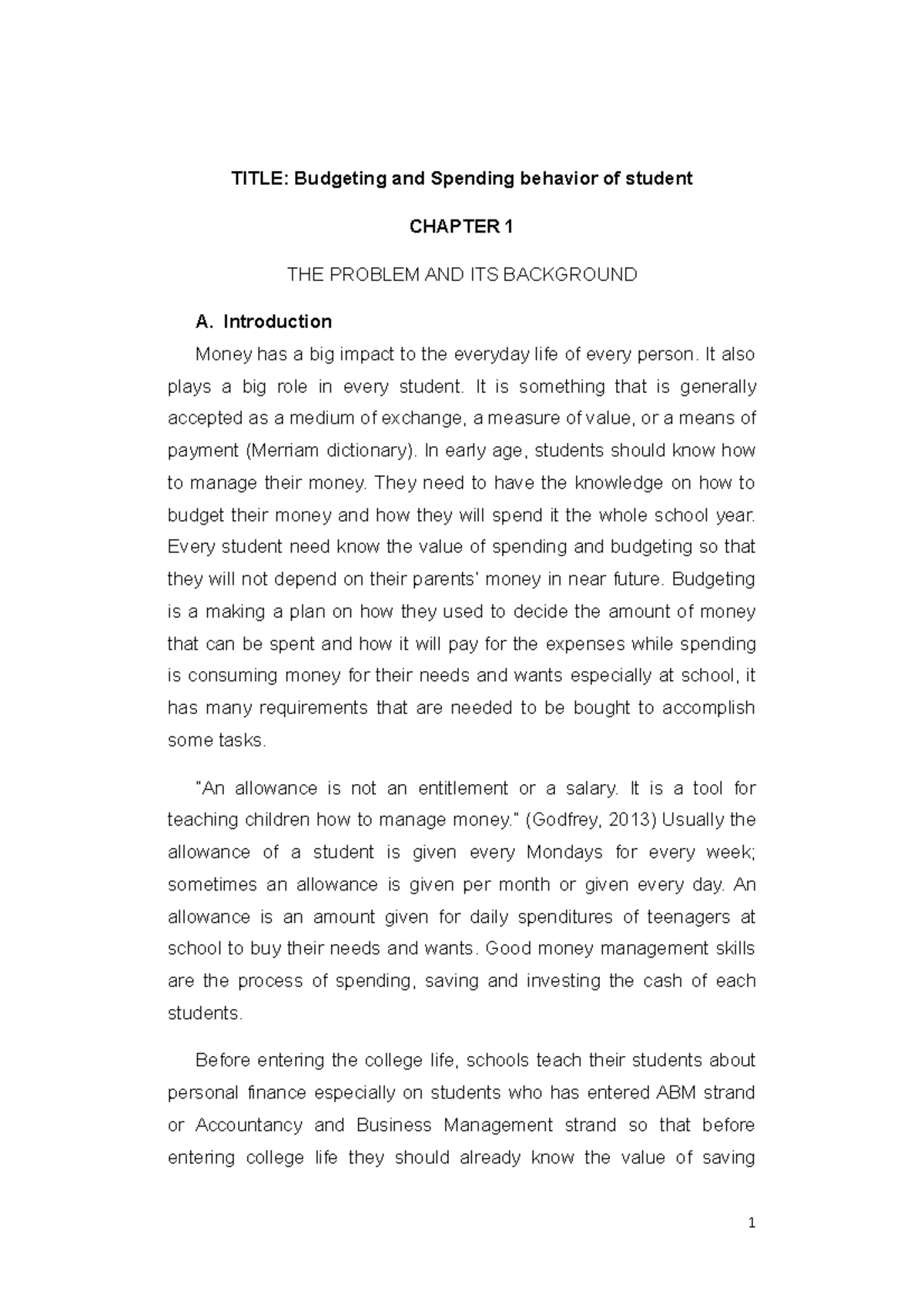 Research Chapter 1 5 Final Budgeting TITLE Budgeting And Spending