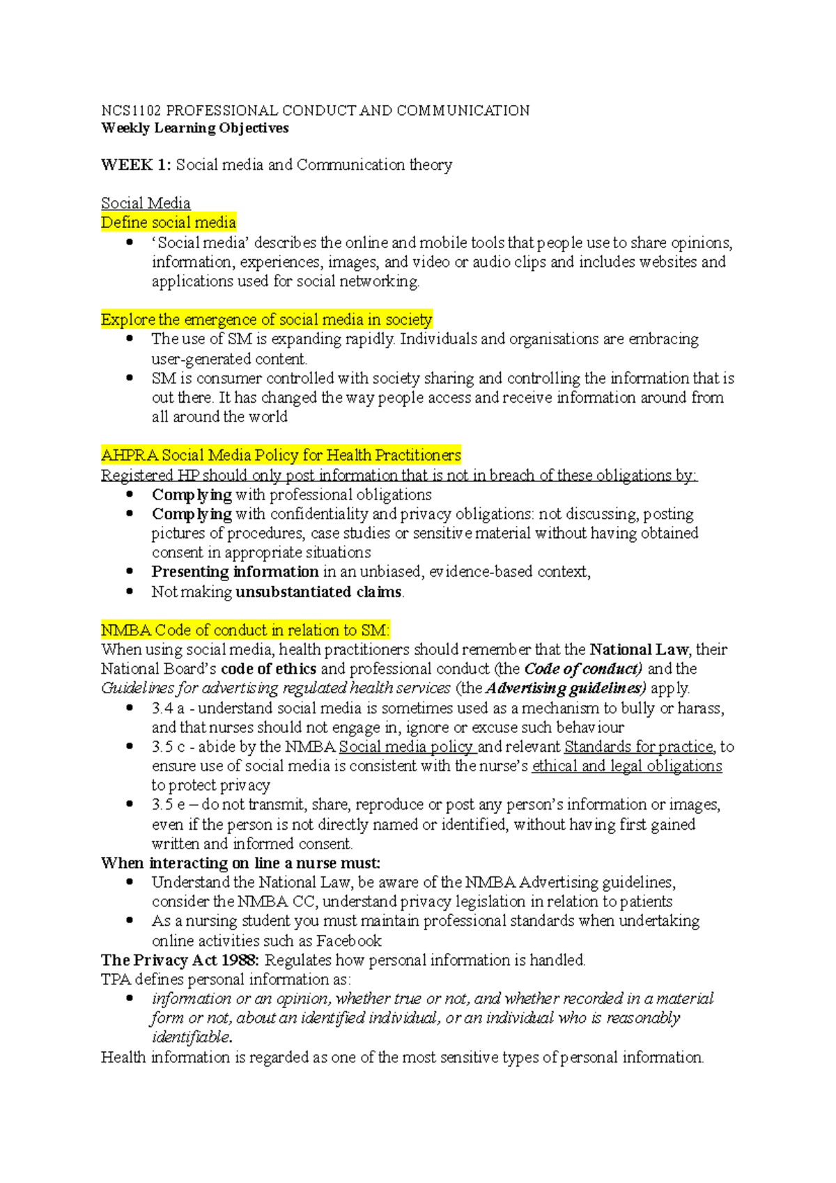 NCS1102 PCC - Lecture notes Answered learning objectives - NCS1102 ...