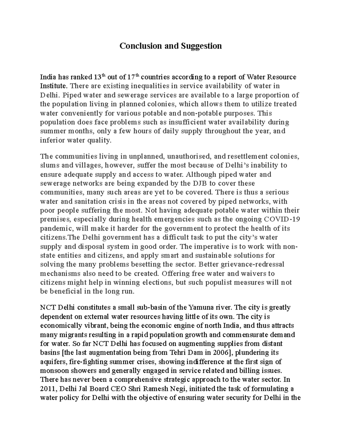 Conclusion and Suggestion - Conclusion and Suggestion India has ranked ...