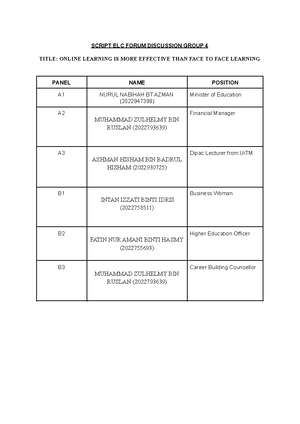 English Forum Script Sample - F ORUM SCRIPT DIAGLOGUE MODERATOR ...