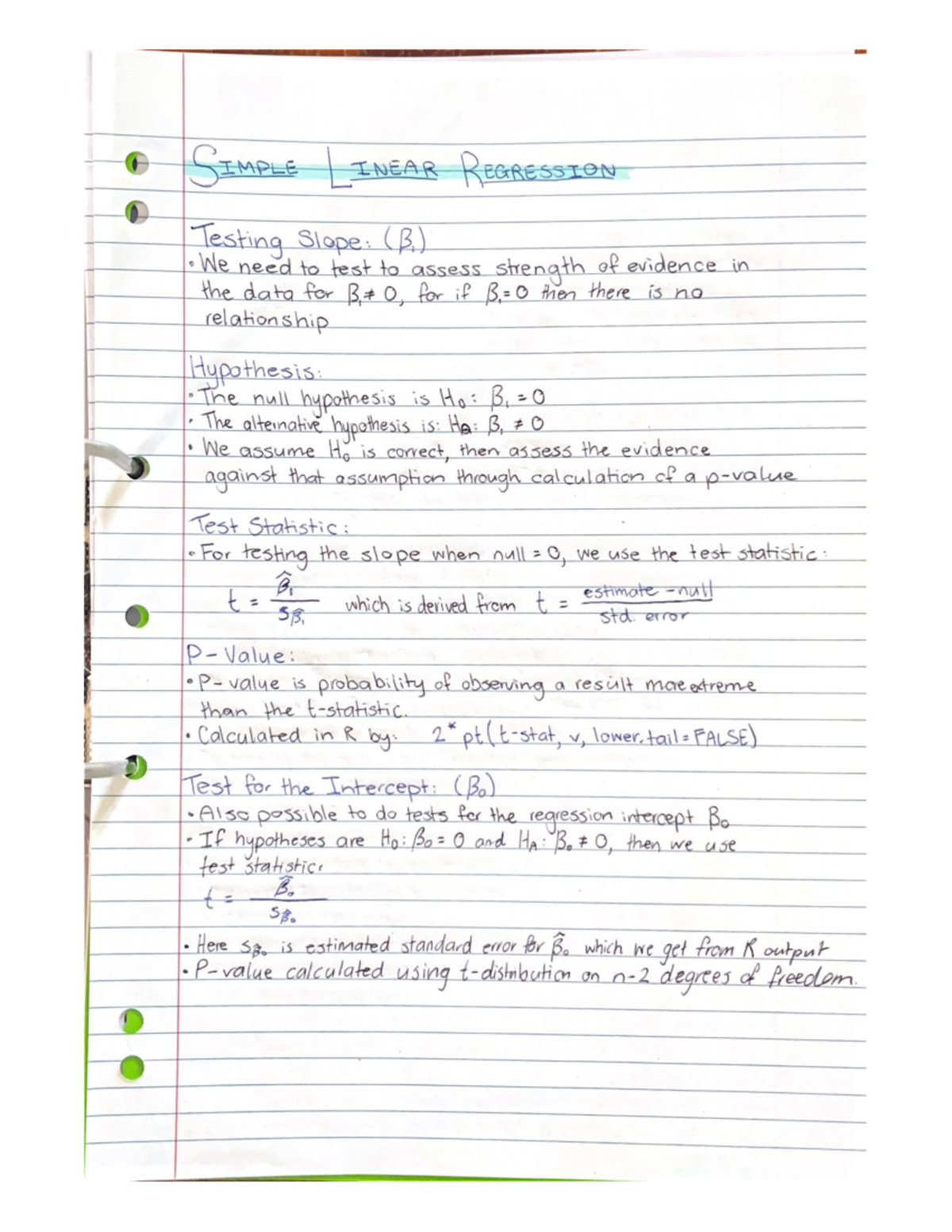 Simple Linear Regression - Statistical Methods - Studocu
