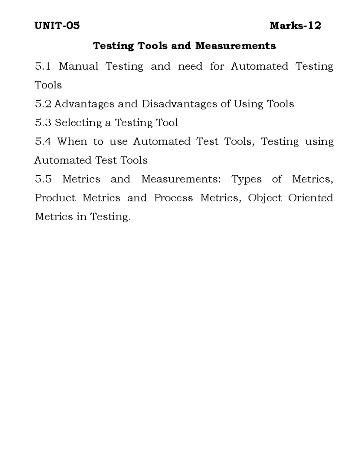 Software testing UNIT-5 Notes - UNIT- 05 Marks- 12 Testing Tools and ...