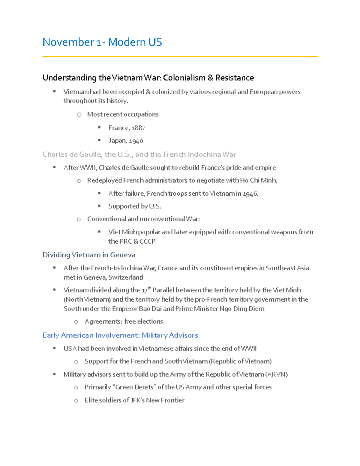 Vietnam war - notes - November 1- Modern US Understanding the Vietnam ...