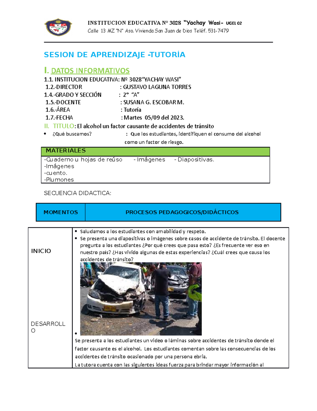 Sesión DE Tutoría DIA 05-09-23 - Calle 13 MZ “N” Aso. Vivienda San Juan ...