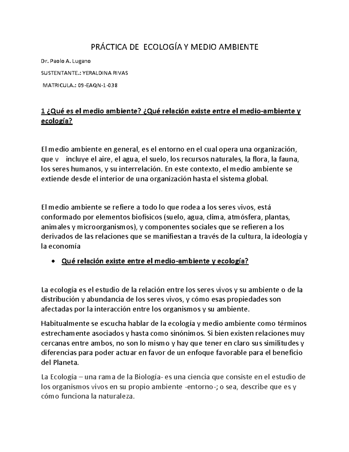 Ecologia y Medio ambiente - PRÁCTICA DE ECOLOGÍA Y MEDIO AMBIENTE Dr ...