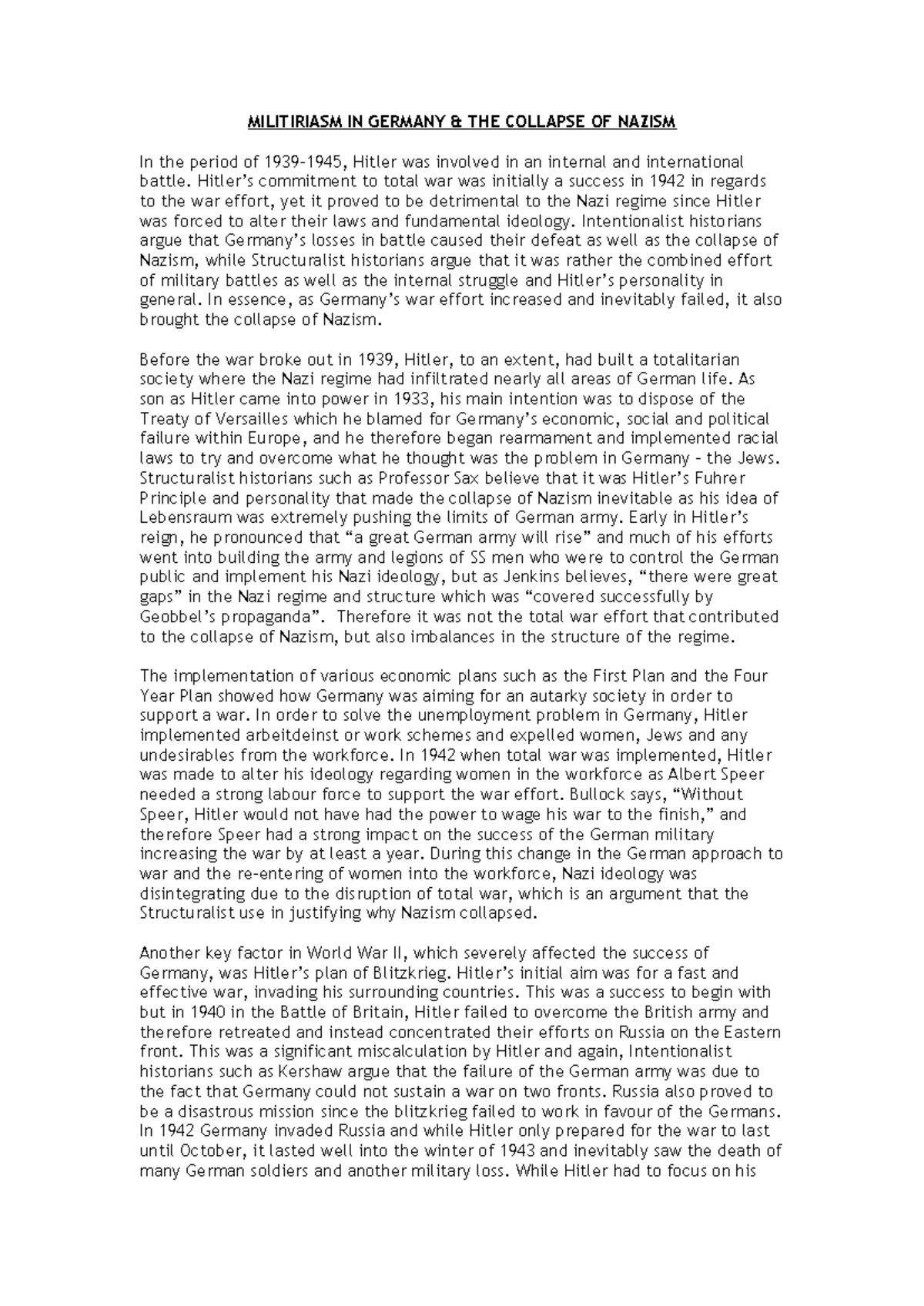 Prac Essay on Militarism in Nazi Germany 2020 - MILITIRIASM IN GERMANY ...