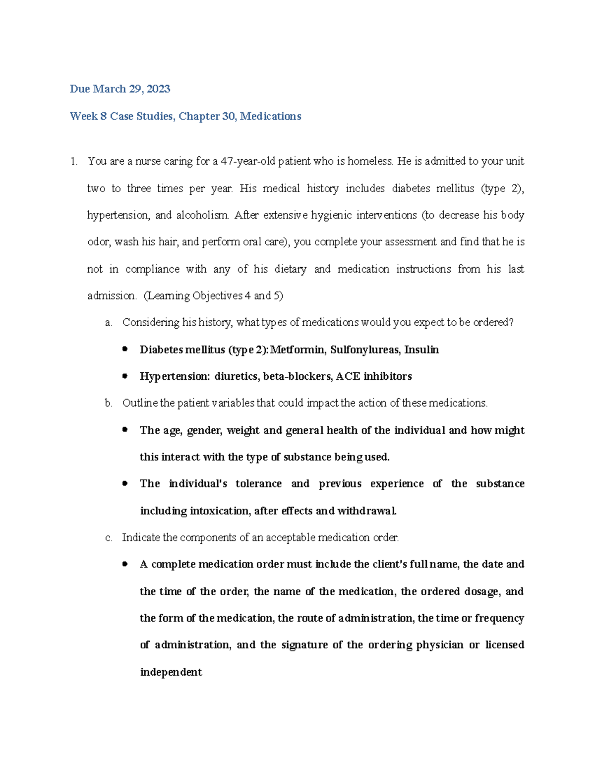 Updated CS Chapter 30 Medication - Due March 29, 2023 Week 8 Case ...