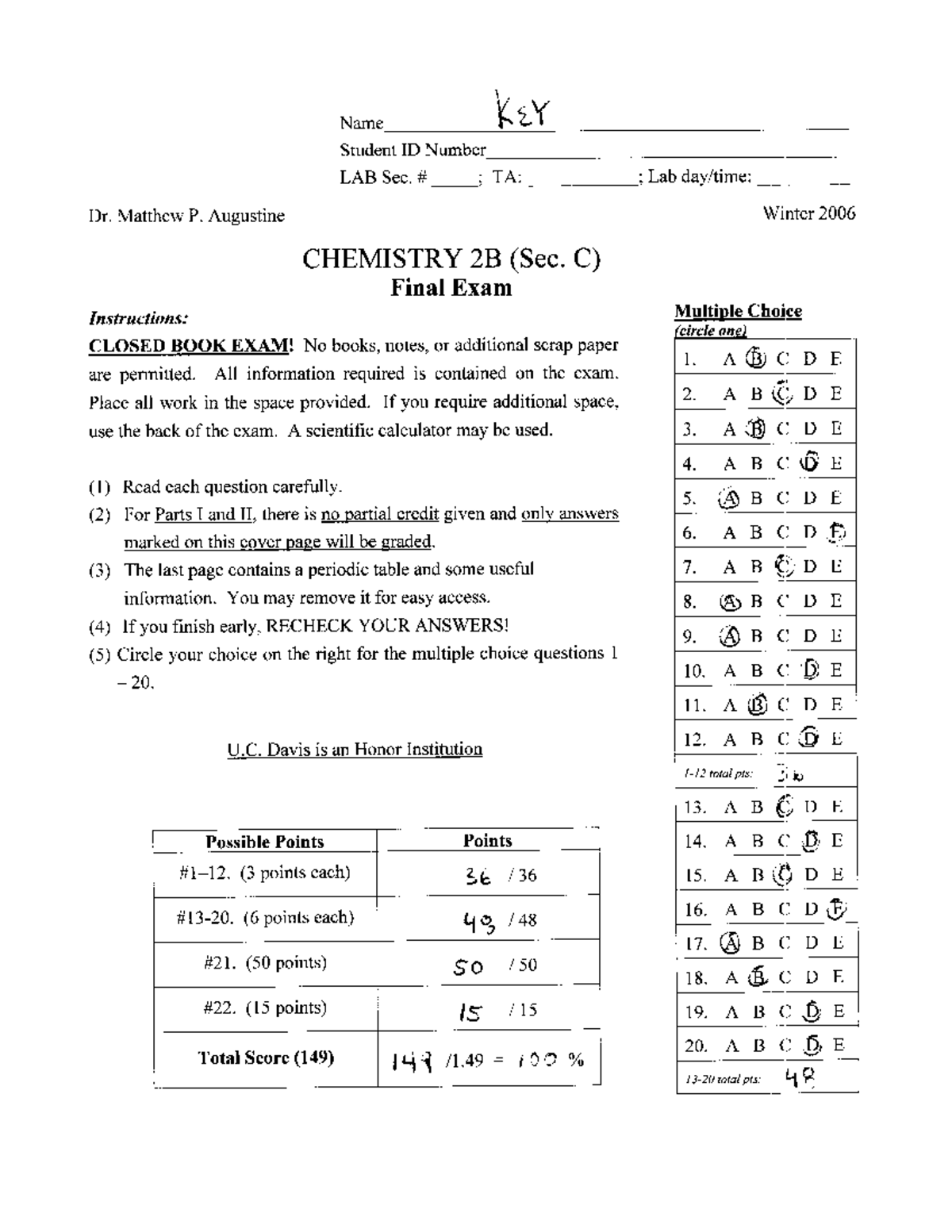 Final+Exam+W06+-+KEY - CHE118B - Studocu