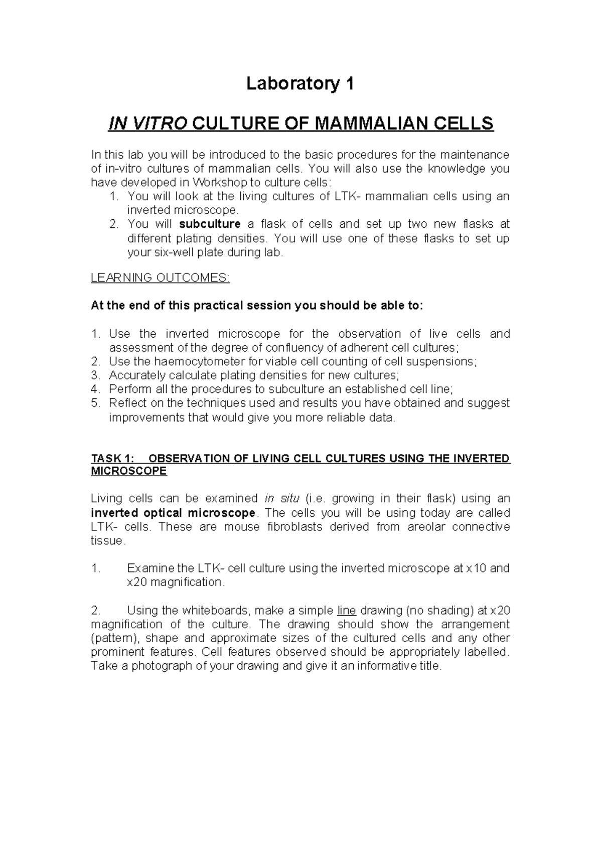 4009BIO Lab 1 schd Cell stripping and counting - Laboratory 1 IN VITRO ...