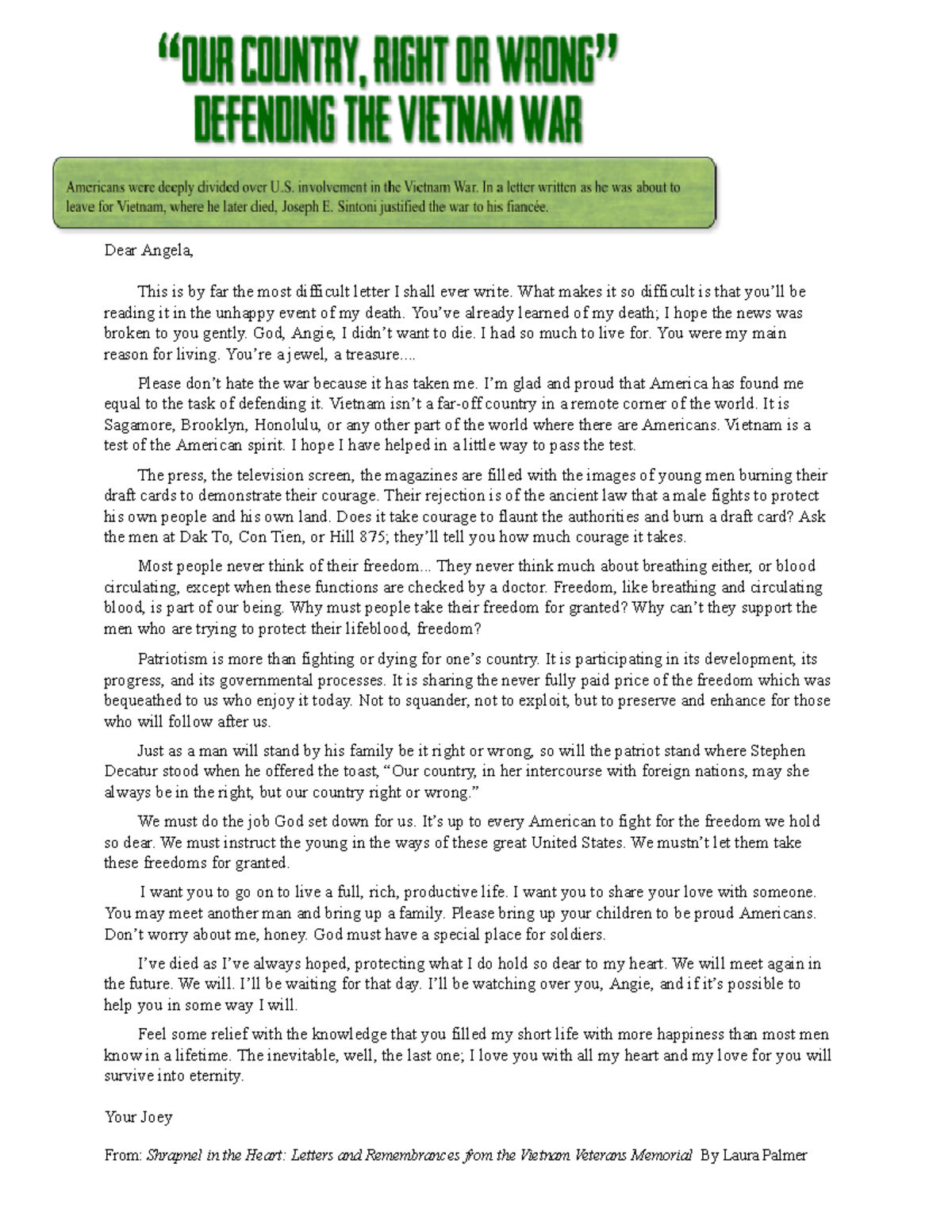 Brianna Avalos - Vietnam War Soldiers Letter Primary Source Reading-1 ...