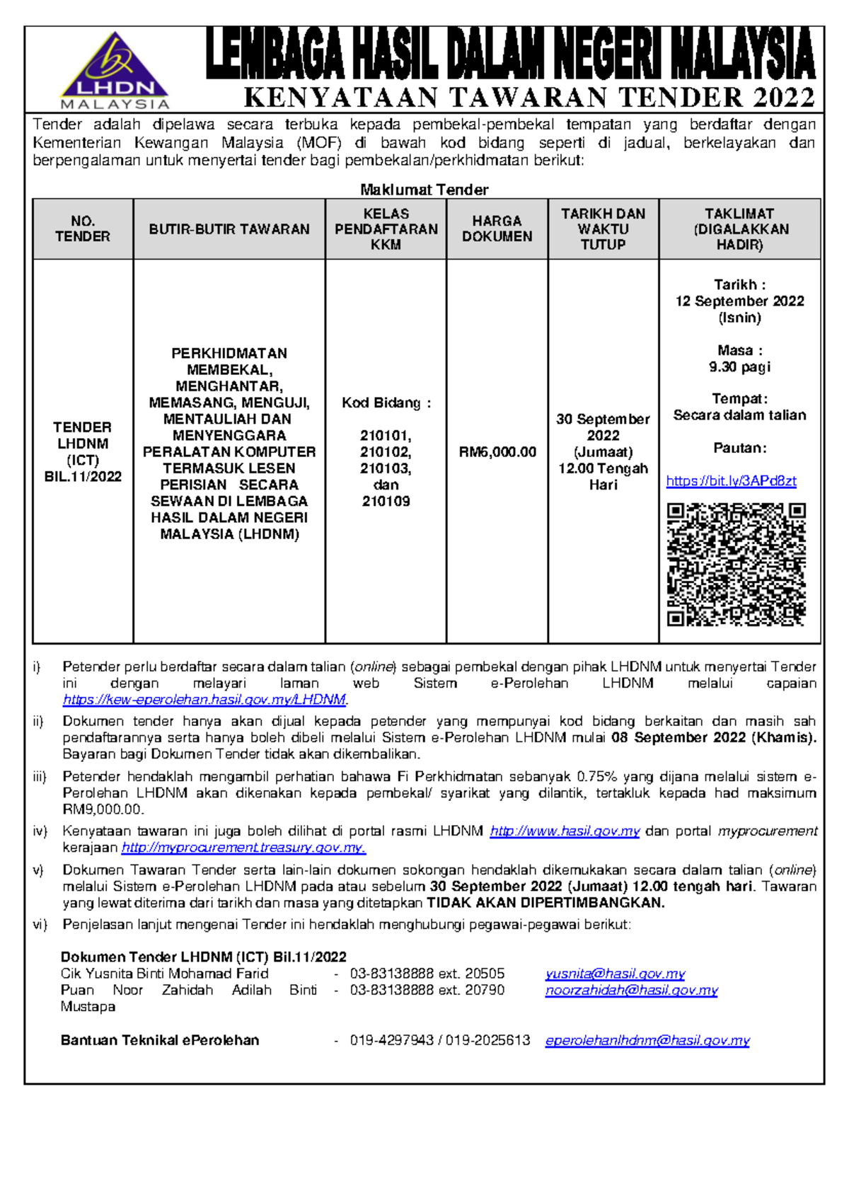 LHDN Iklan Tender - KENYATAAN TAWARAN TENDER 202 2 Tender adalah ...