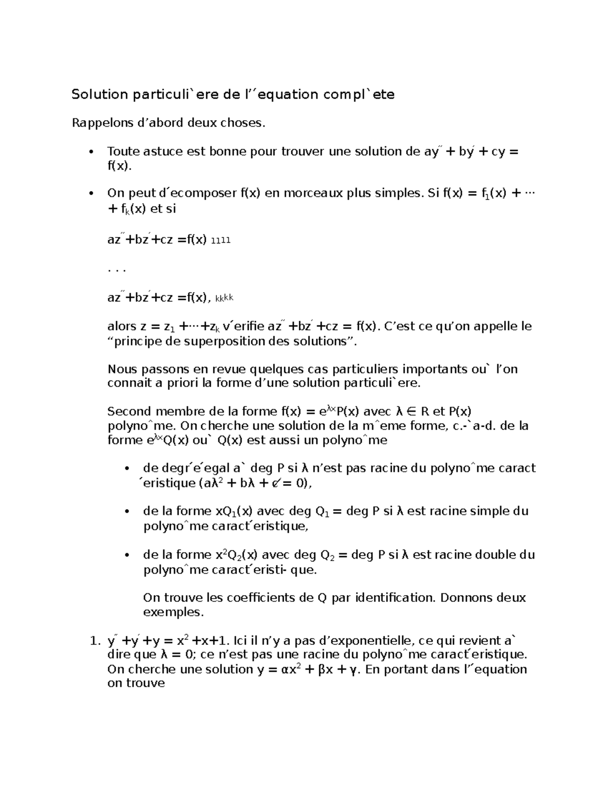 Equa-diff note 1 - Equa-diff note 1 - Solution particuliere de l’ ́ ...