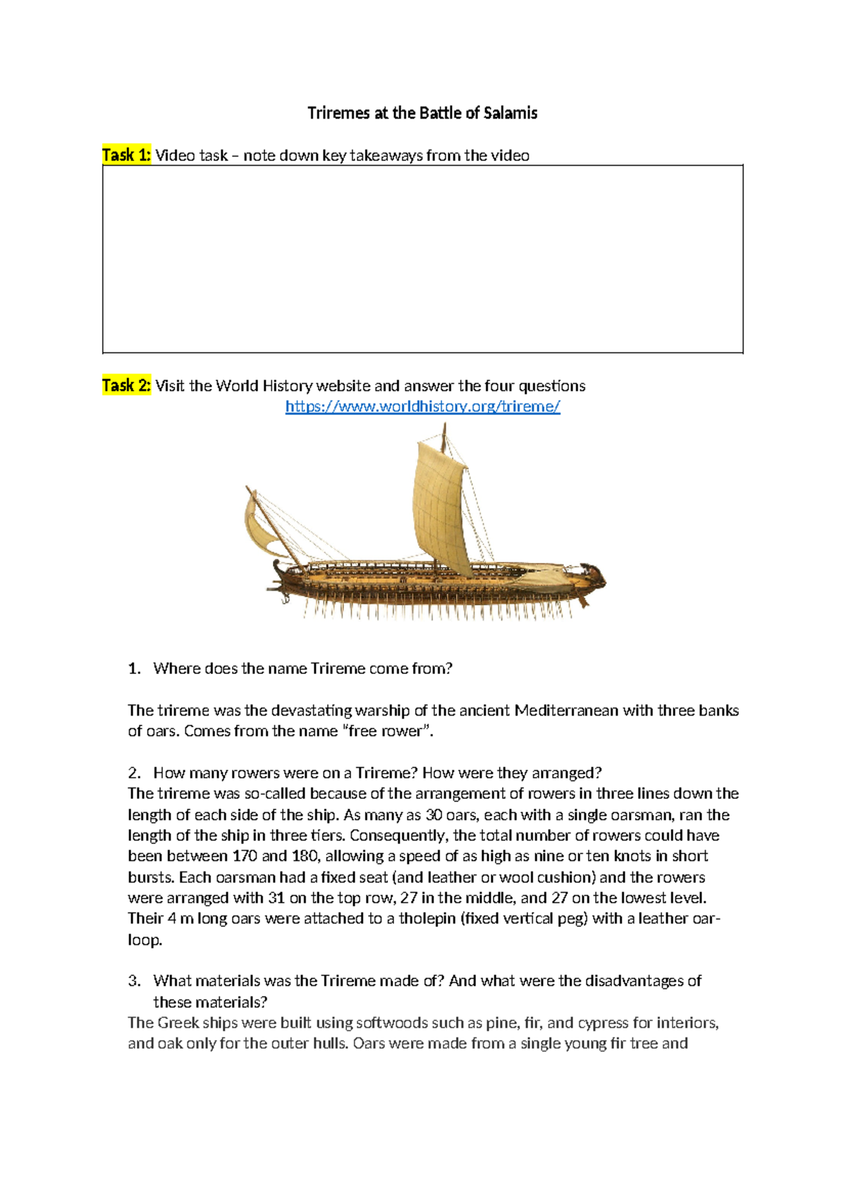 The Battle of Salamis Practice Questions + Revision - Triremes at the ...