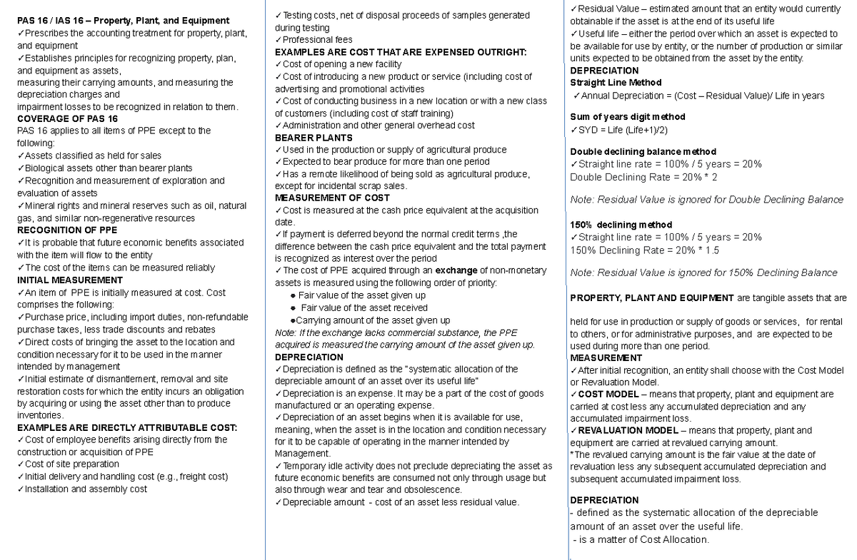 Module 3 Pas 16 - Reviewer - PAS 16 / IAS 16 – Property, Plant, and ...