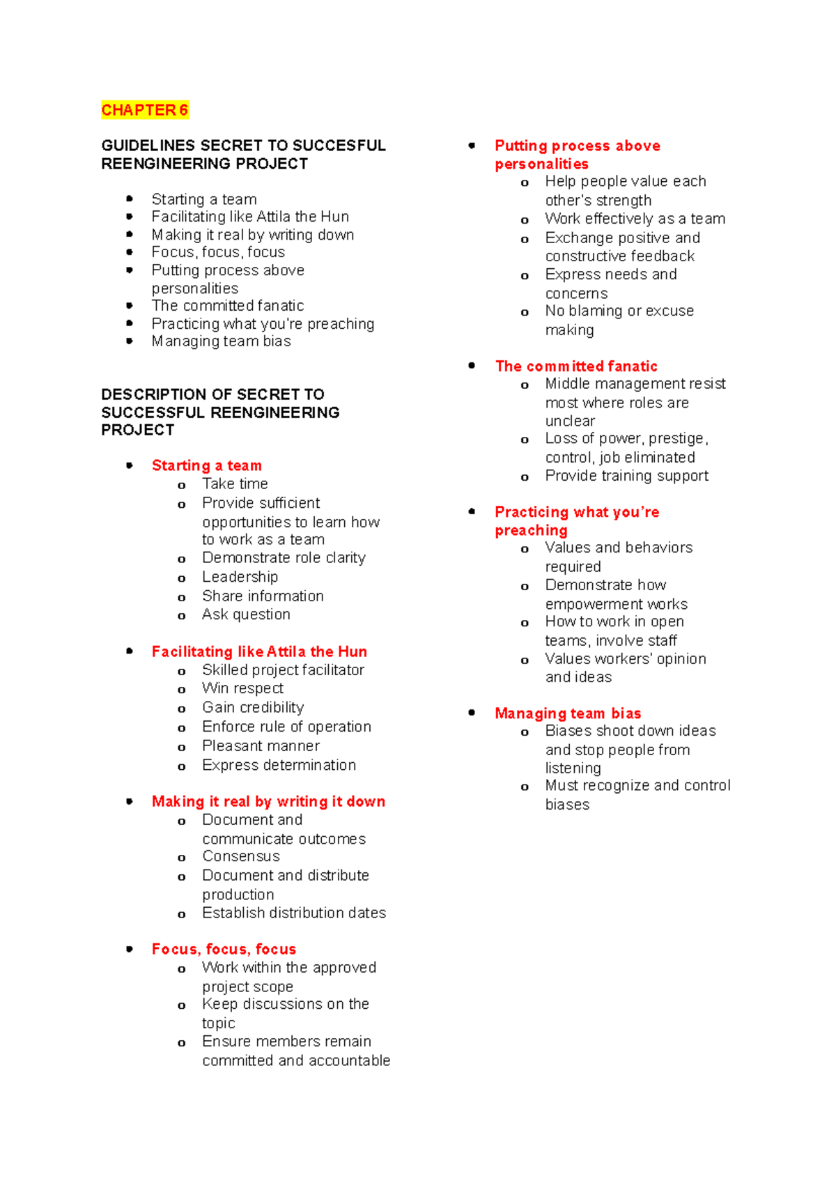 Chapter 6 BPR - ASM652 - CHAPTER 6 GUIDELINES SECRET TO SUCCESFUL ...