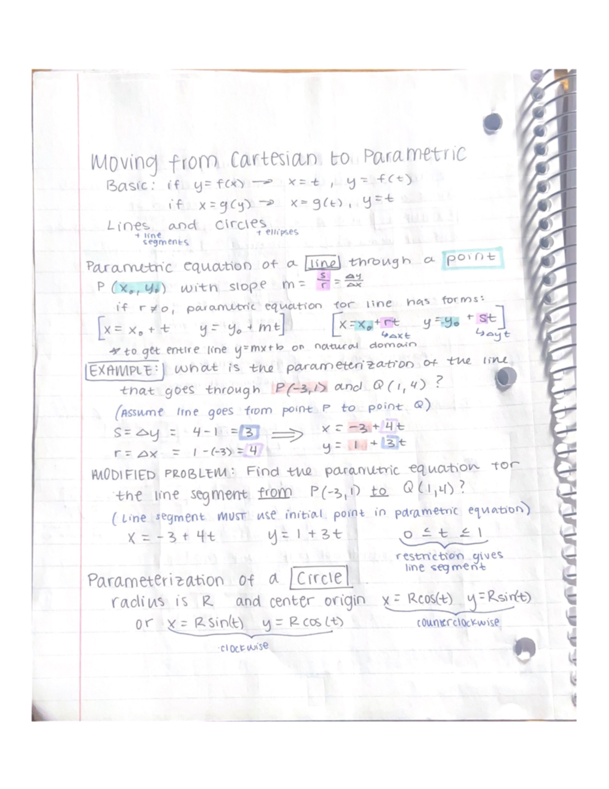 Cartesian to Parameteic equations - MATH 1020 - Studocu