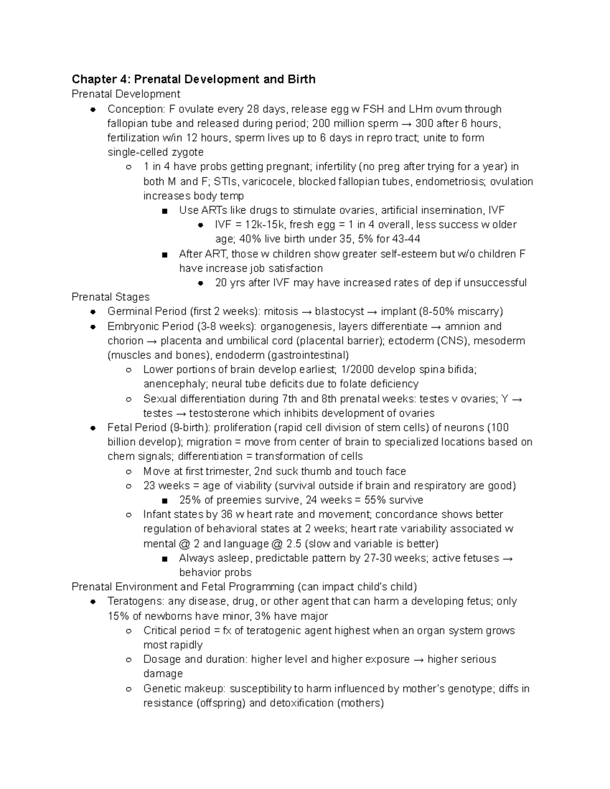 Exam 2 - Lecture notes on child psychology. - Chapter 4: Prenatal ...