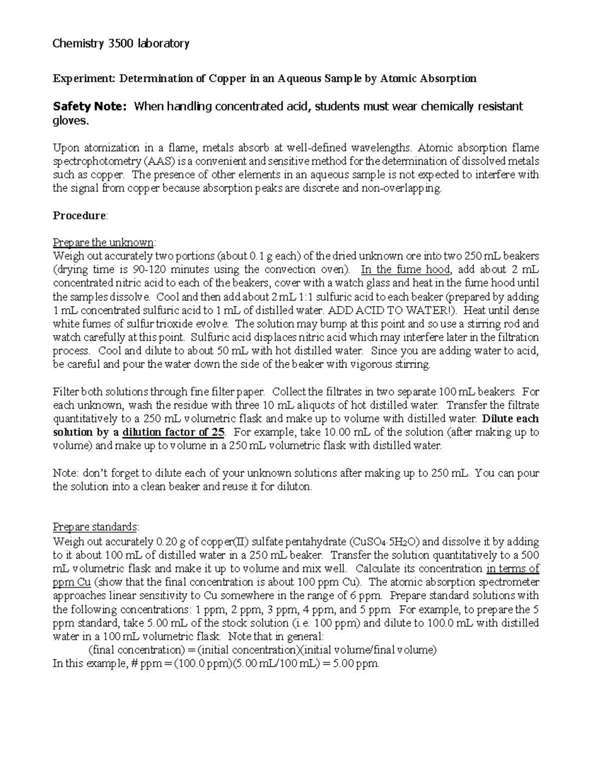 Lab Procedure-Copper Fall 2018 - Chemistry 3500 laboratory Experiment ...
