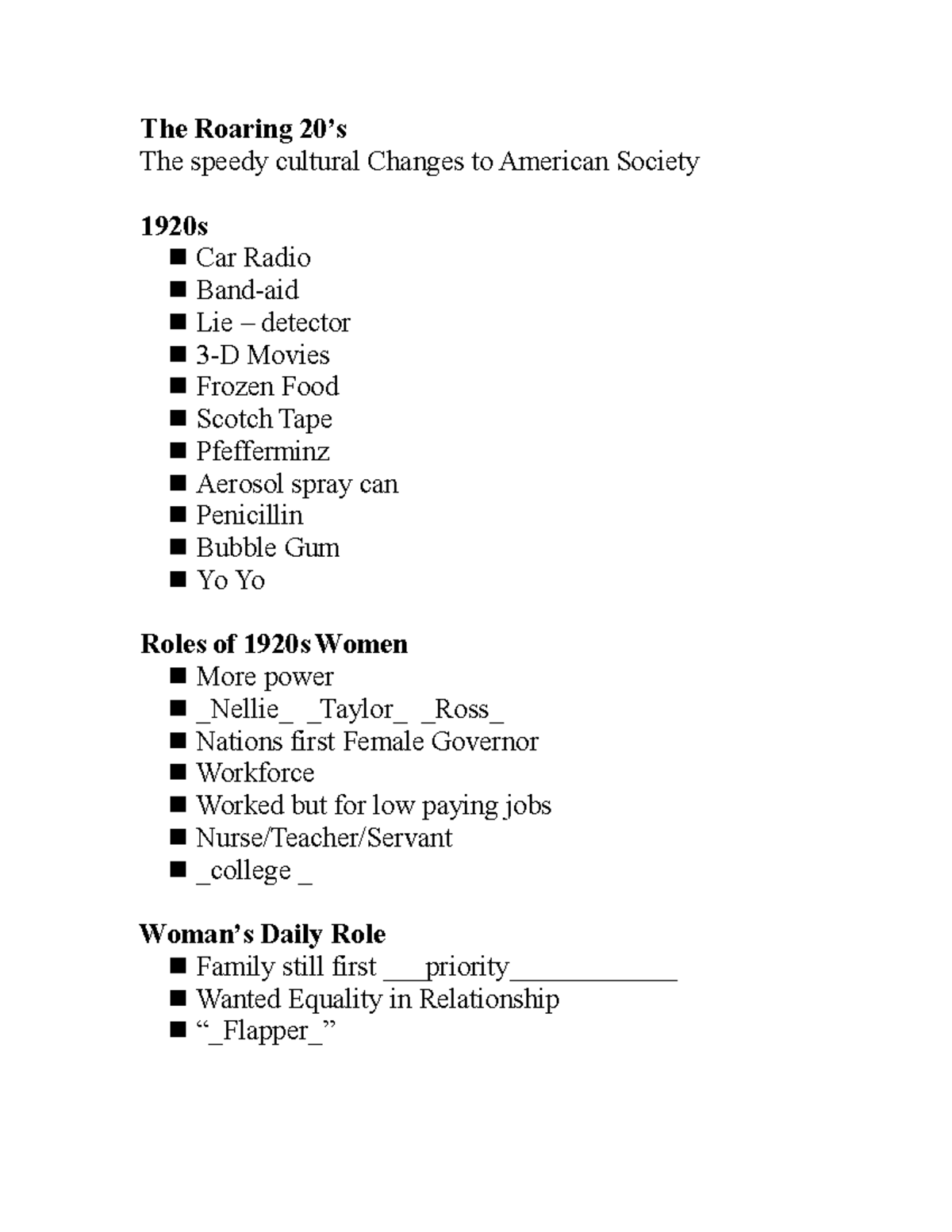 Roaring 20s Adapted Notes ONline - The Roaring 20’s The speedy cultural ...