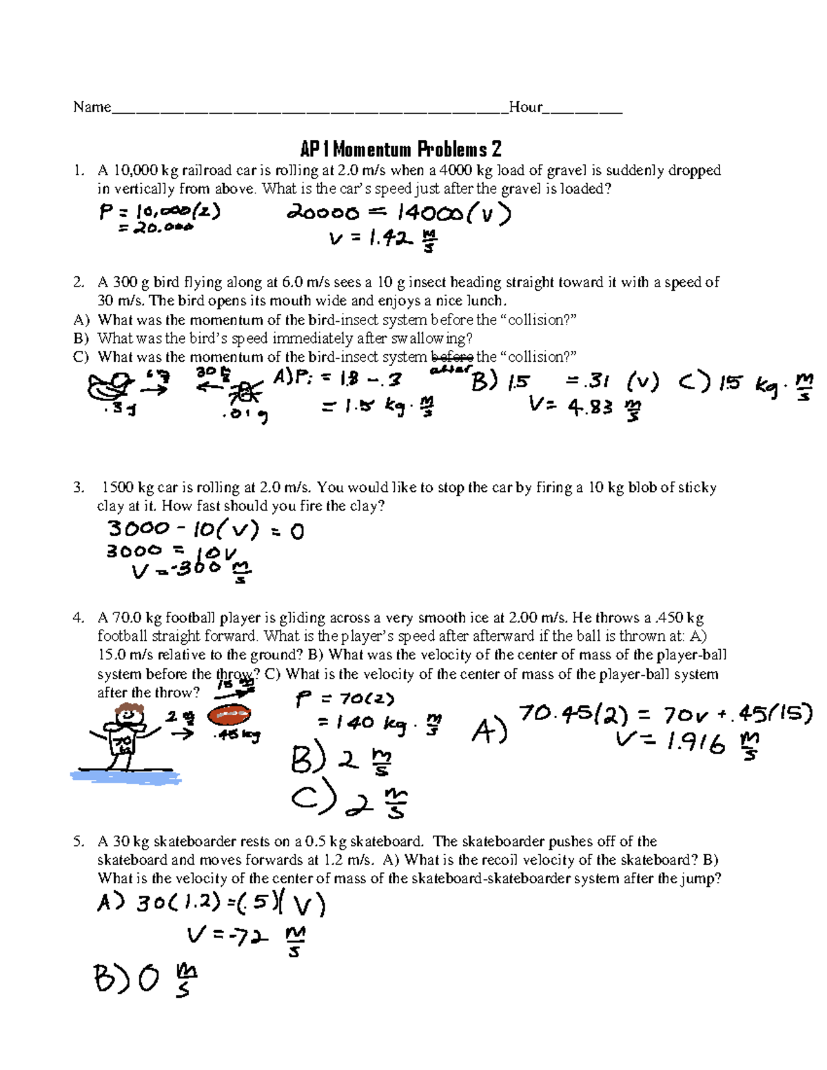 AP 1 Momentum Problems 2 - Name ...