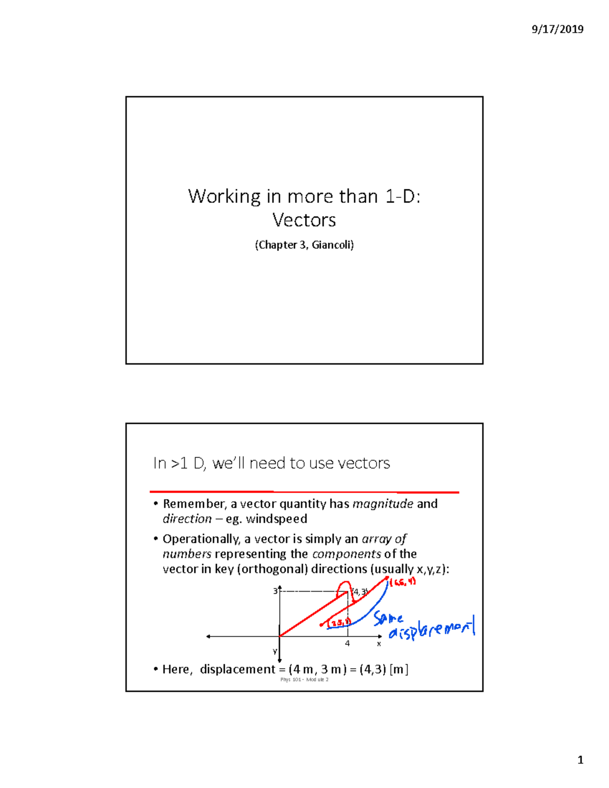 Module 2 - Vectors post lecture - Working in more than 1-D: Vectors ...