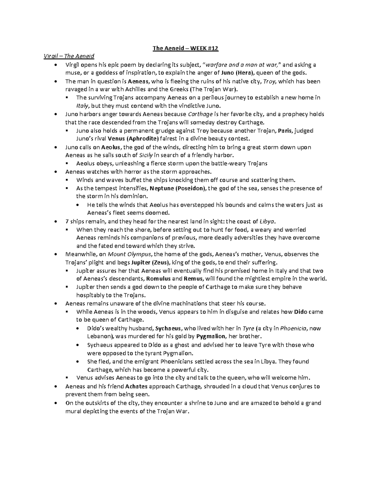 The Aeneid Classics 2d03 exam - The Aeneid WEEK Virgil The Aeneid ...
