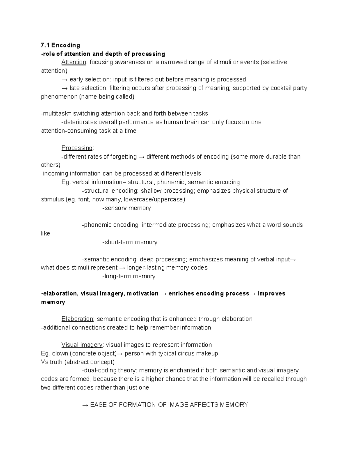 Chp 7 - 7.1 Encoding -role of attention and depth of processing Attention: focusing - 7 Encoding ...