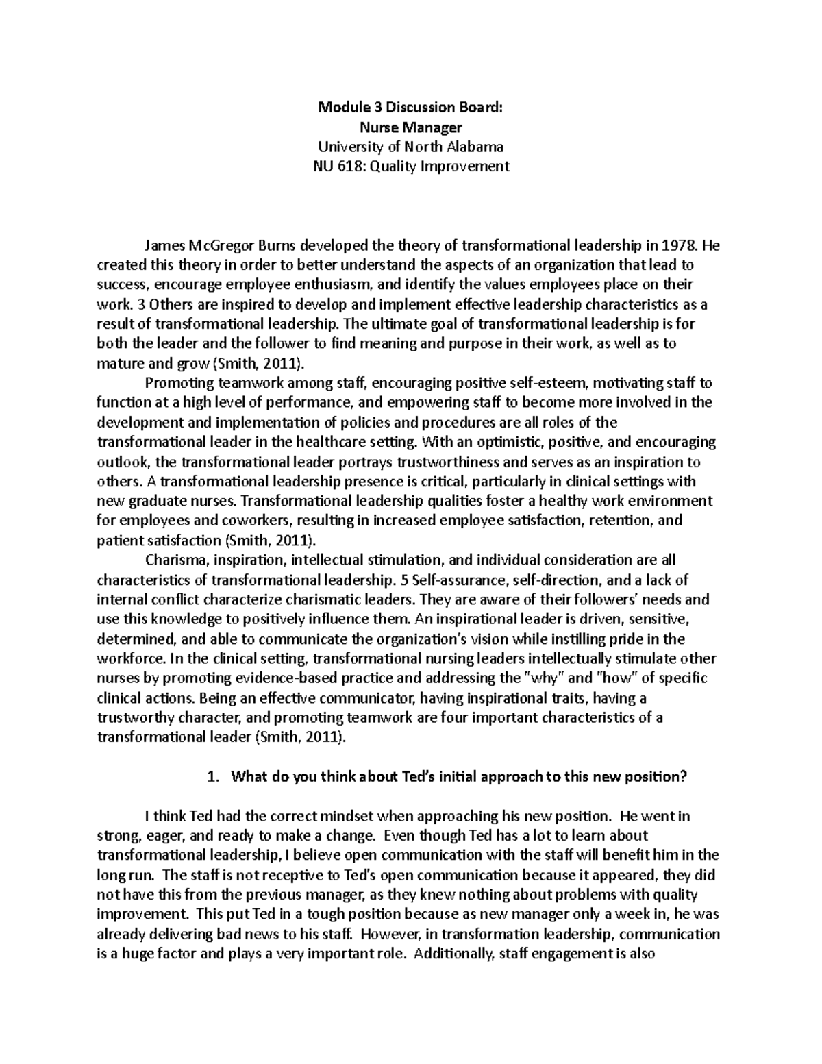 Module 3 Discussion Board - Module 3 Discussion Board: Nurse Manager ...