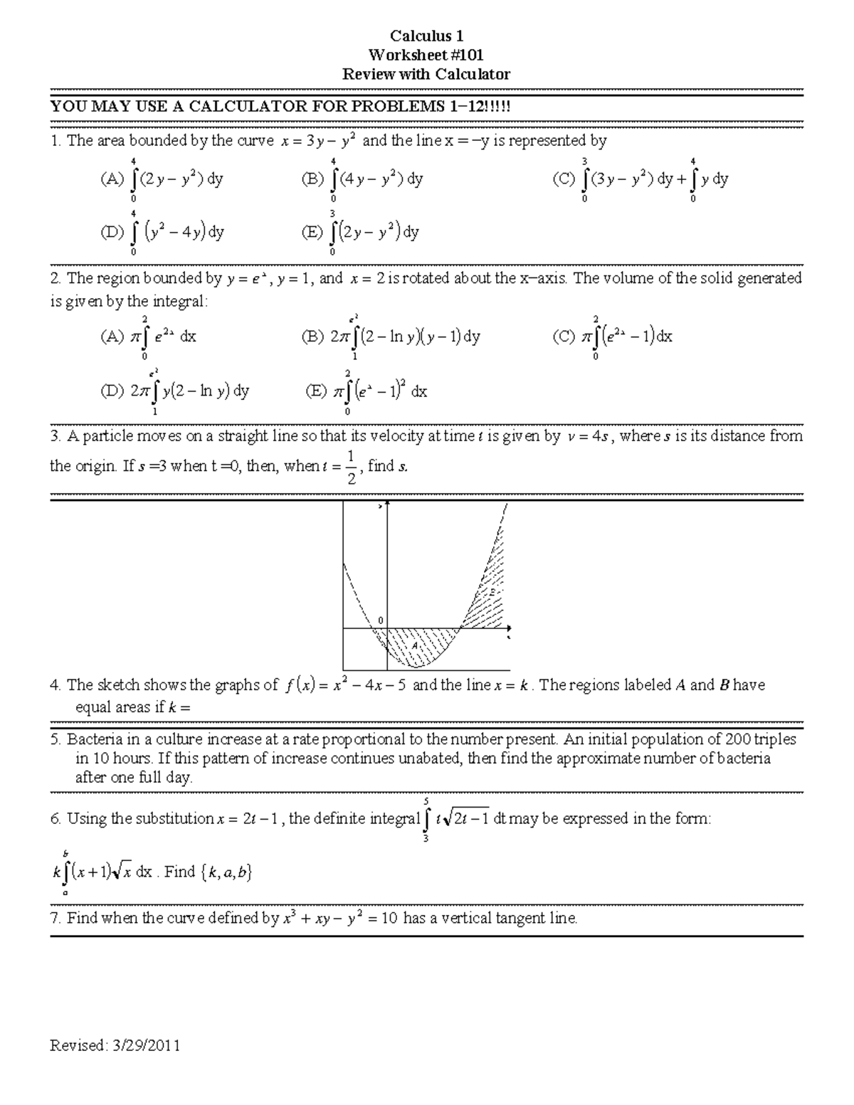 AB ws 101 Review Calculator - Calculus 1 Worksheet # - Studocu