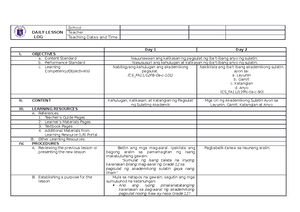 FIL Tek Bok Q1 Wk1 - Copy - Copy - DAILY LESSON LOG School Grade Level ...