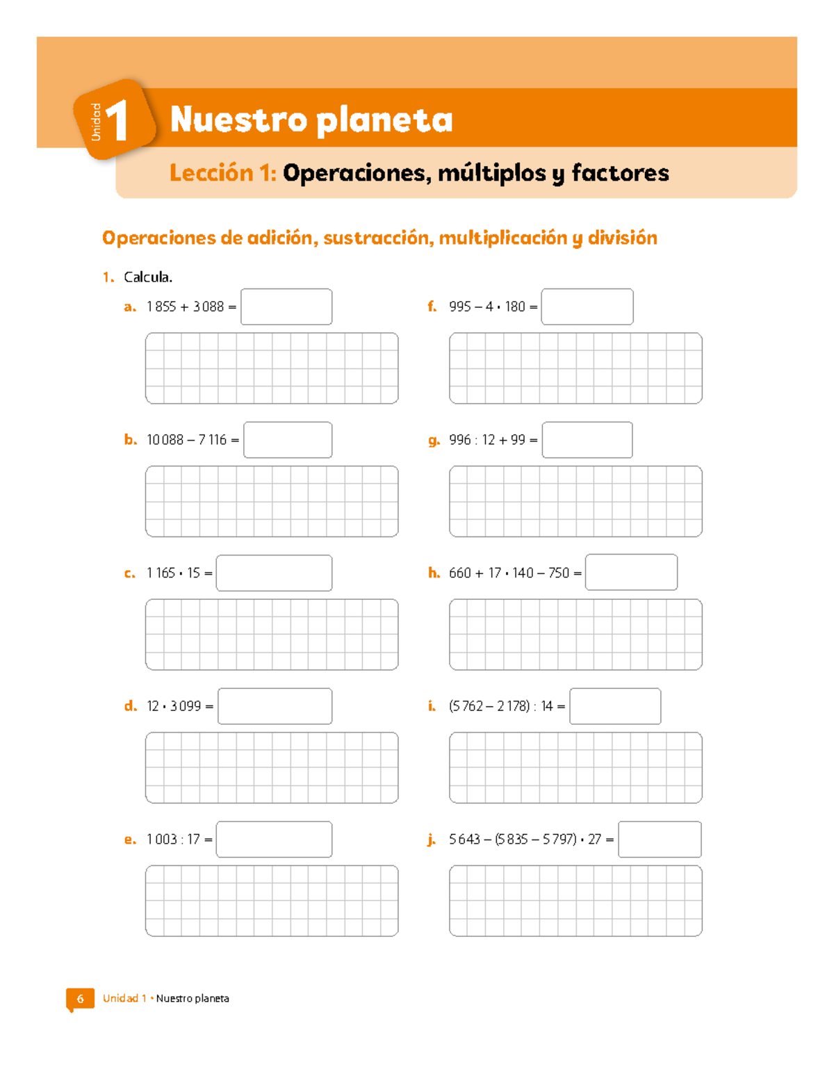 Guia operatoria combinada 1 - Matemáticas I - 6 Nuestro planeta Unidad ...
