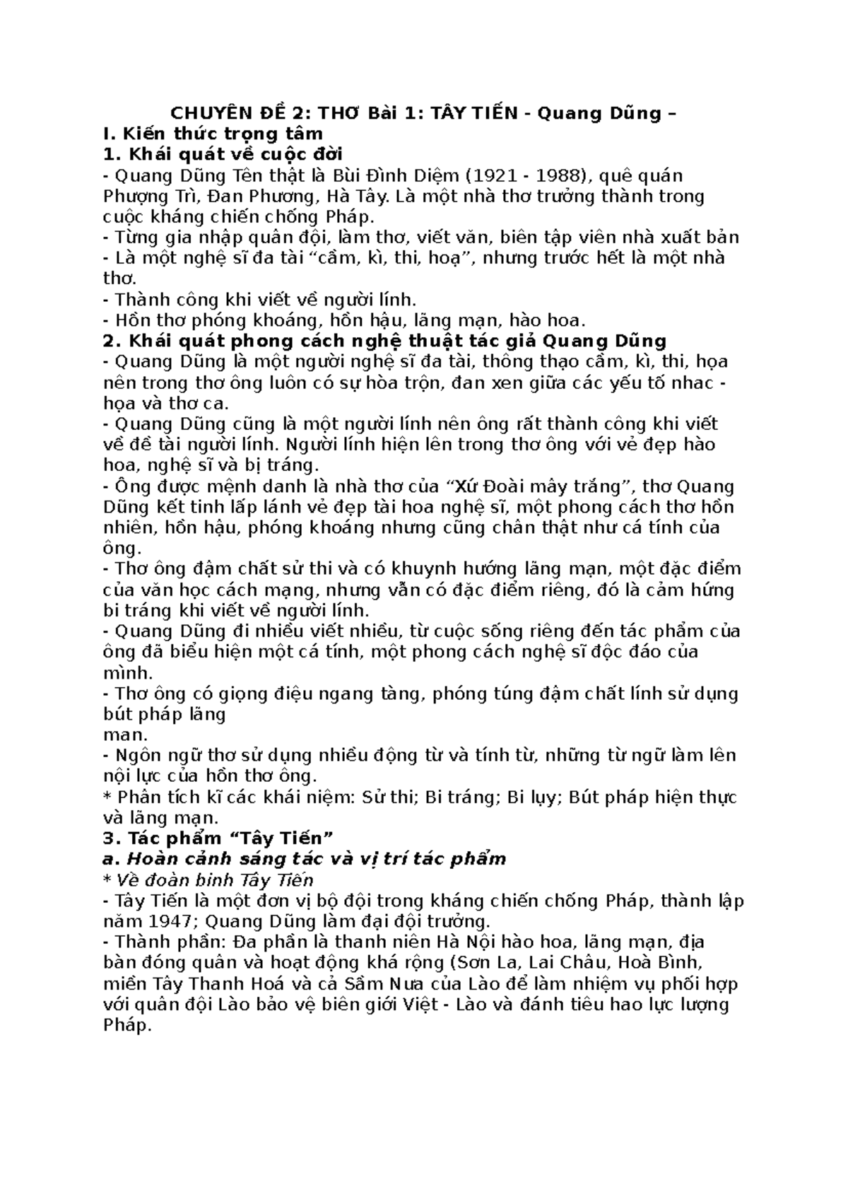 Tây Tiến - tay tien cua quang dung - CHUYÊN ĐỀ 2: THƠ Bài 1: TÂY TIẾN - Quang Dũng – I. Kiến ...