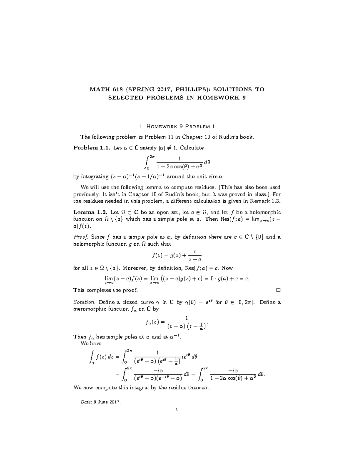 618 Sp17 HW09 Soln - Homework assignment 9 - MATH 618 (SPRING 2017, PHILLIPS): SOLUTIONS TO ...
