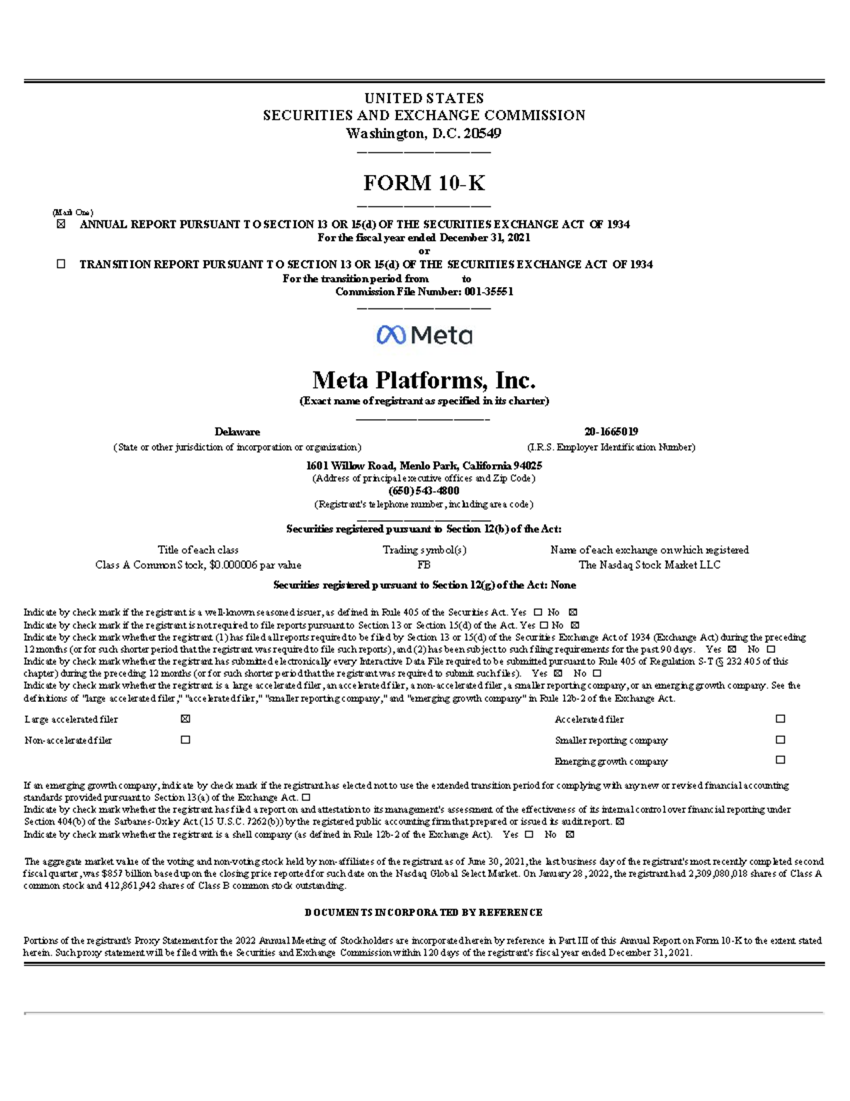 META - 10K - UNITED STATES SECURITIES AND EXCHANGE COMMISSION ...