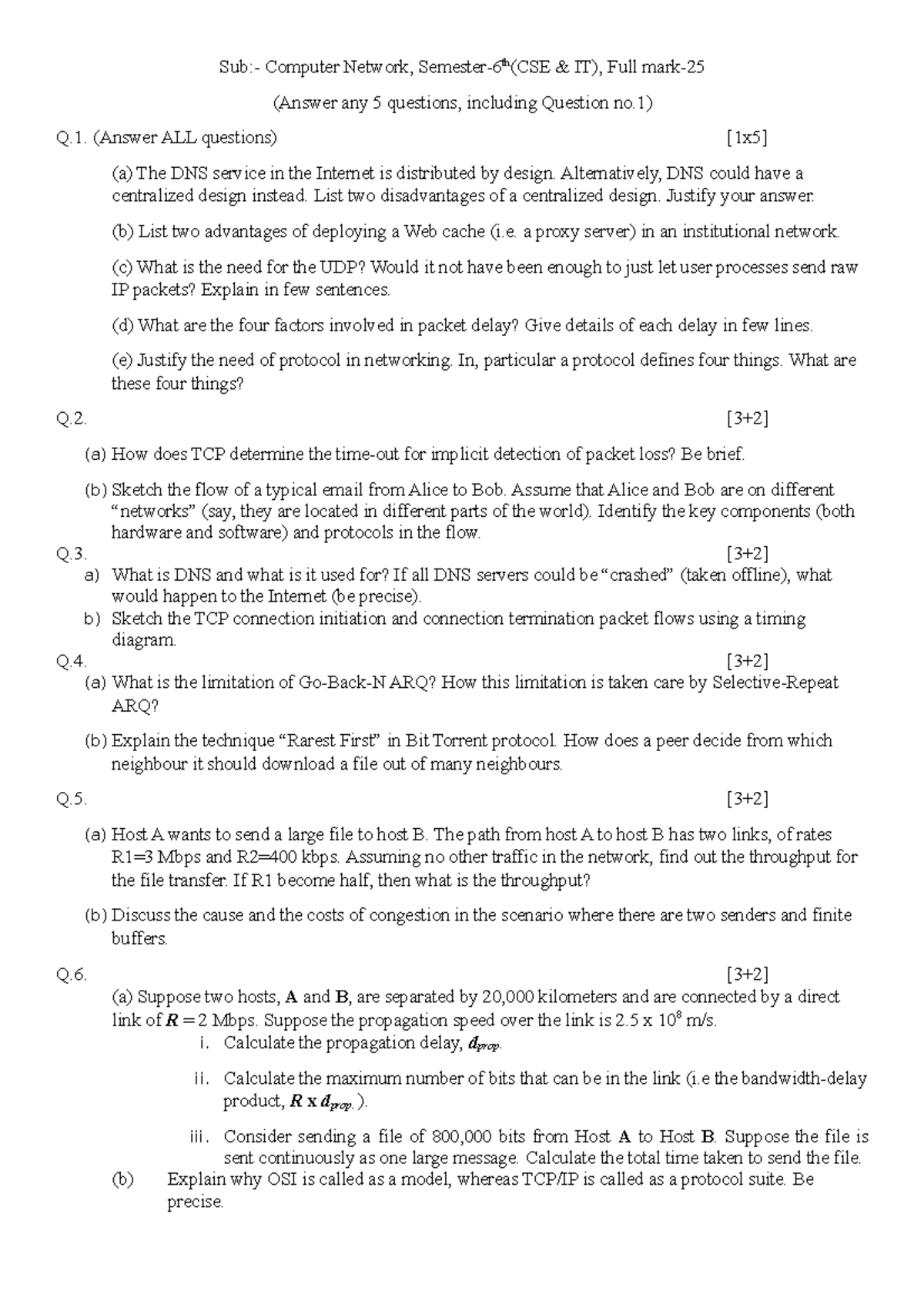 2 - asd - Sub:- Computer Network, Semester-6th(CSE & IT), Full mark ...