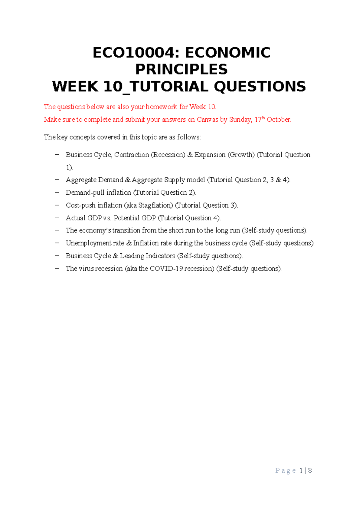 Week 10 Tutorial Questions Eco10004 Economic Principles Week 10tutorial Questions The