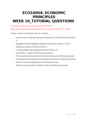 Week 6 Tutorial Questions - ECO10004: ECONOMIC PRINCIPLES WEEK 6 ...