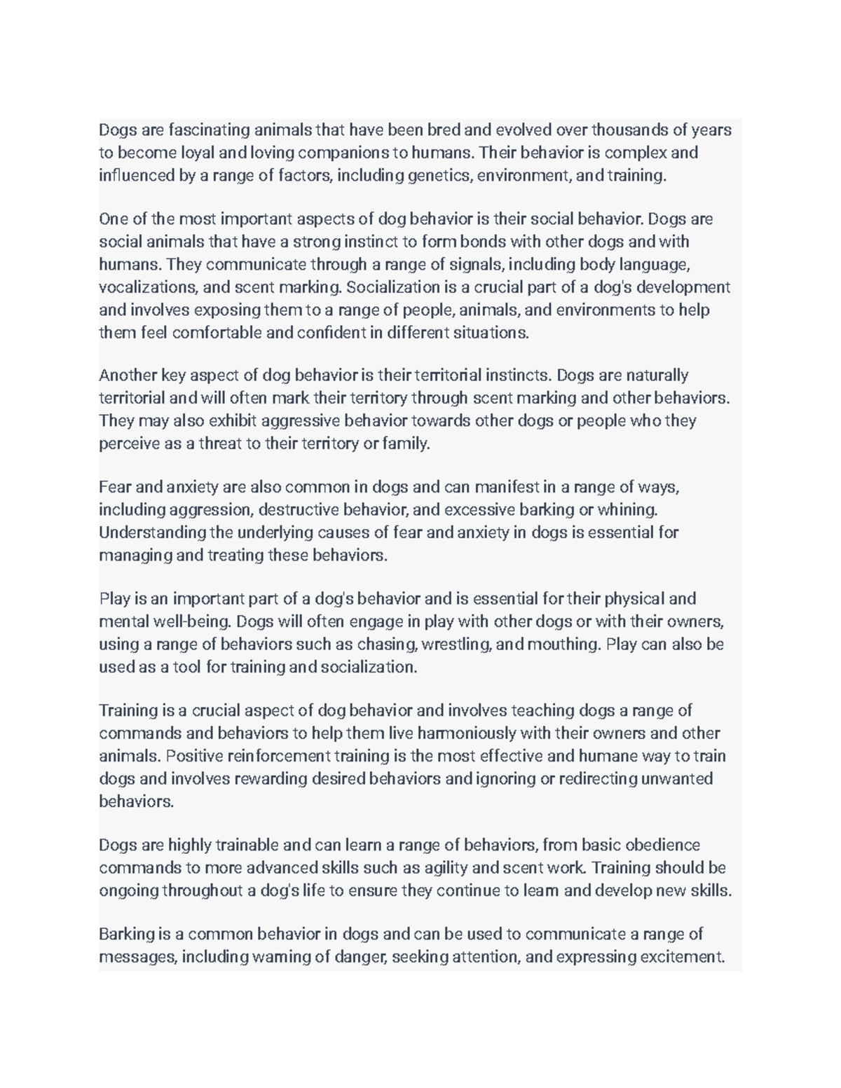 Dog Behavior Essay - Dogs are fascinating animals that have been bred ...