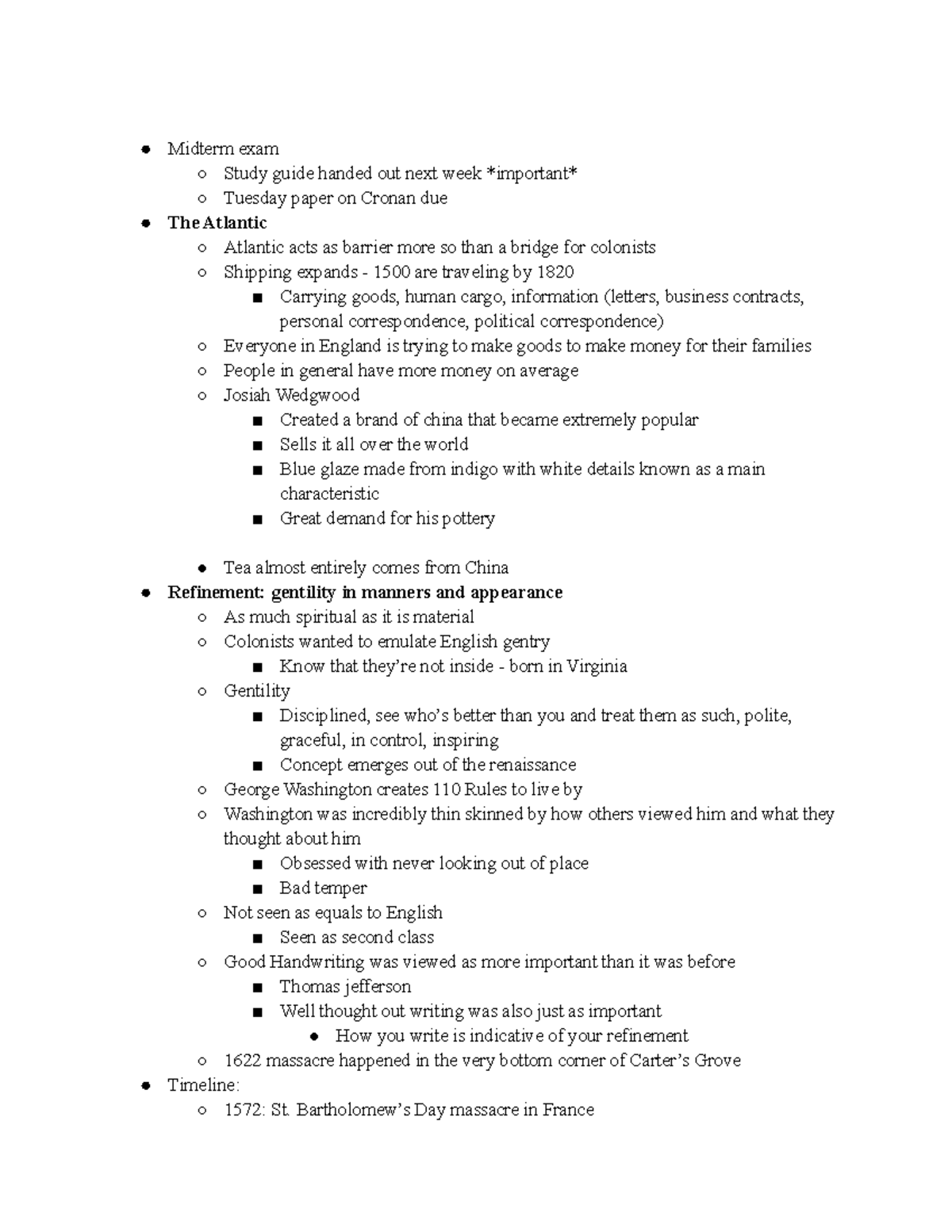 History notes 2 16 17 - Midterm exam Study guide handed out next week ...