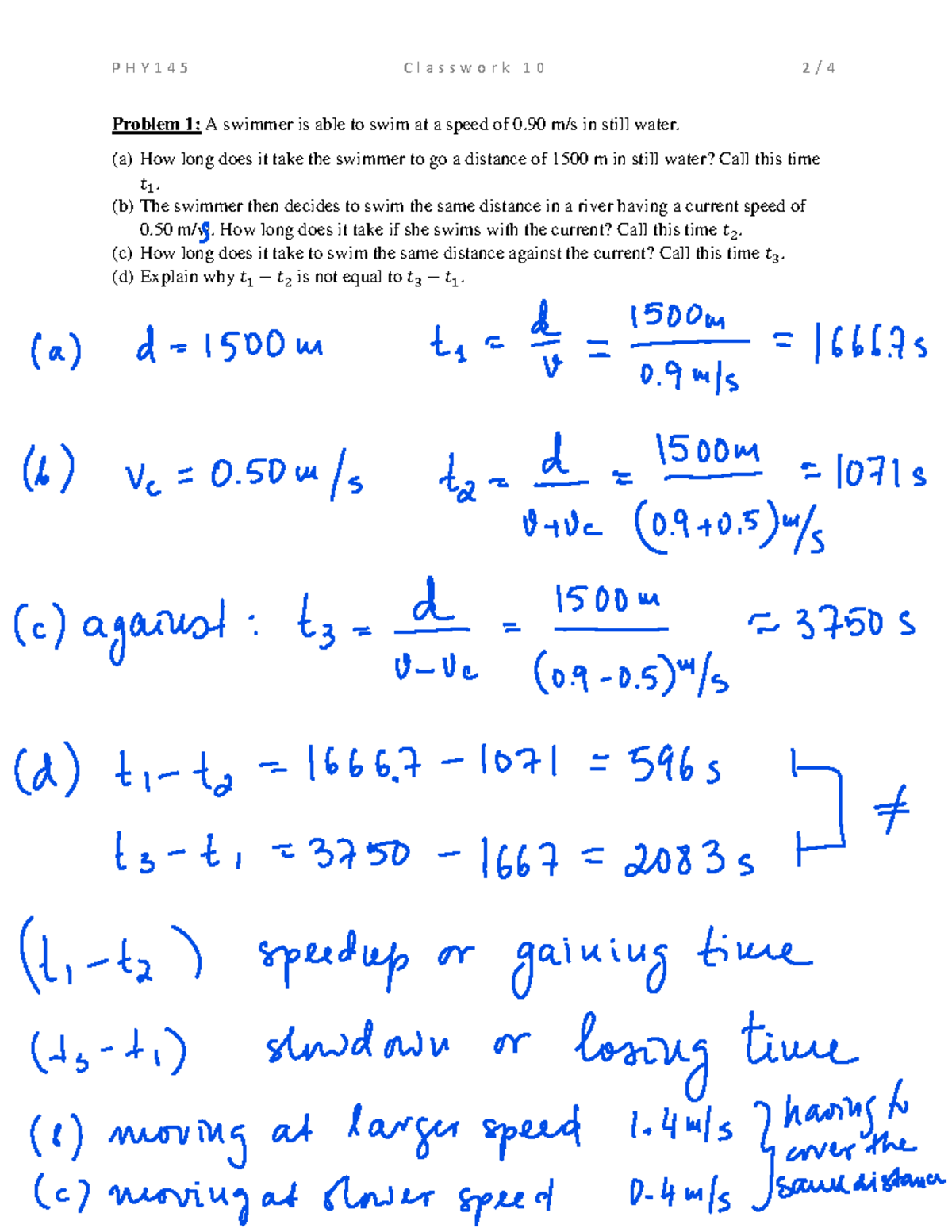 Classwork 10 - Exercises on forces and motion in two and three dimensions. - P H Y 1 4 5 C l a s ...