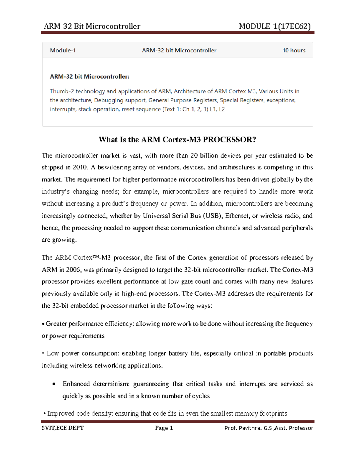 ARM Module-1 - Vgg - What Is the ARM Cortex-M3 PROCESSOR? The ...