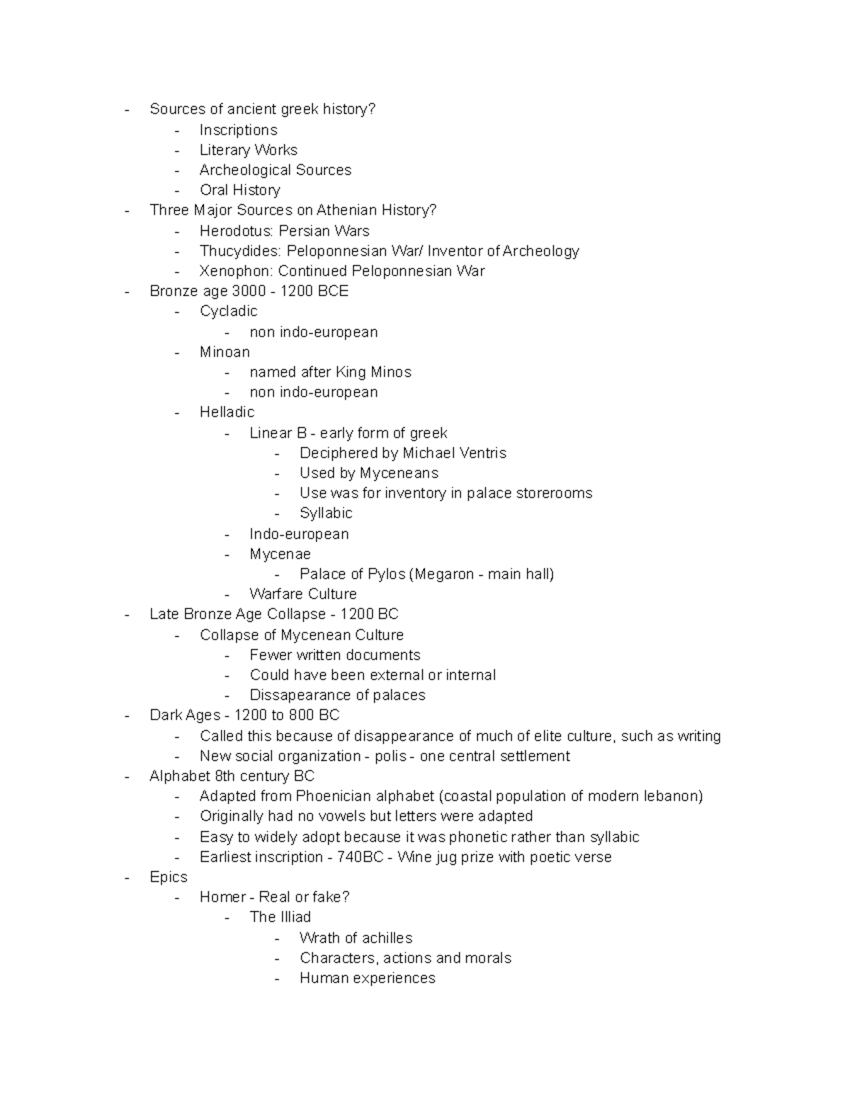 Intro to Greek Civilization Test 1 Review - Sources of ancient greek ...