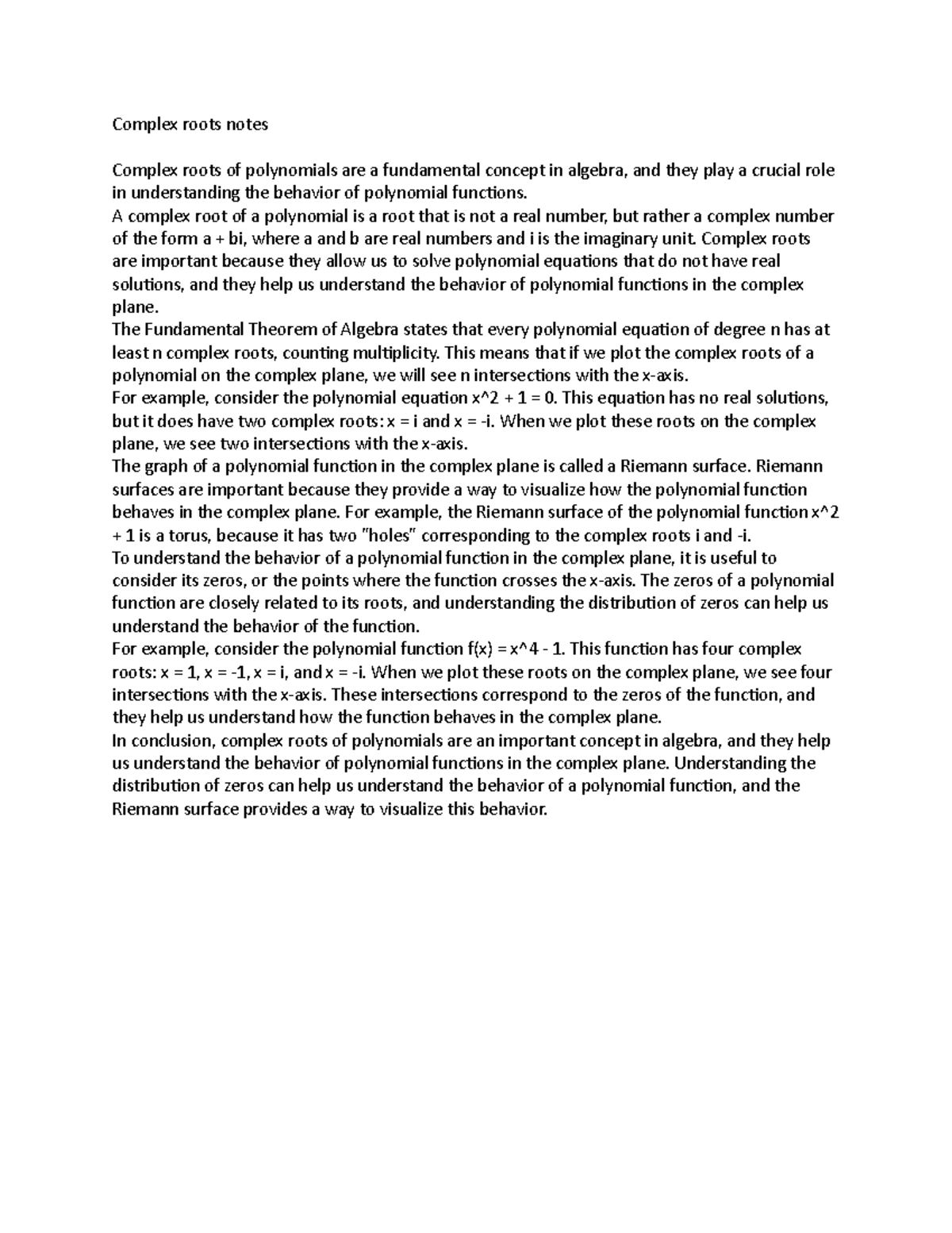 Complex roots notes - Complex roots notes Complex roots of polynomials ...