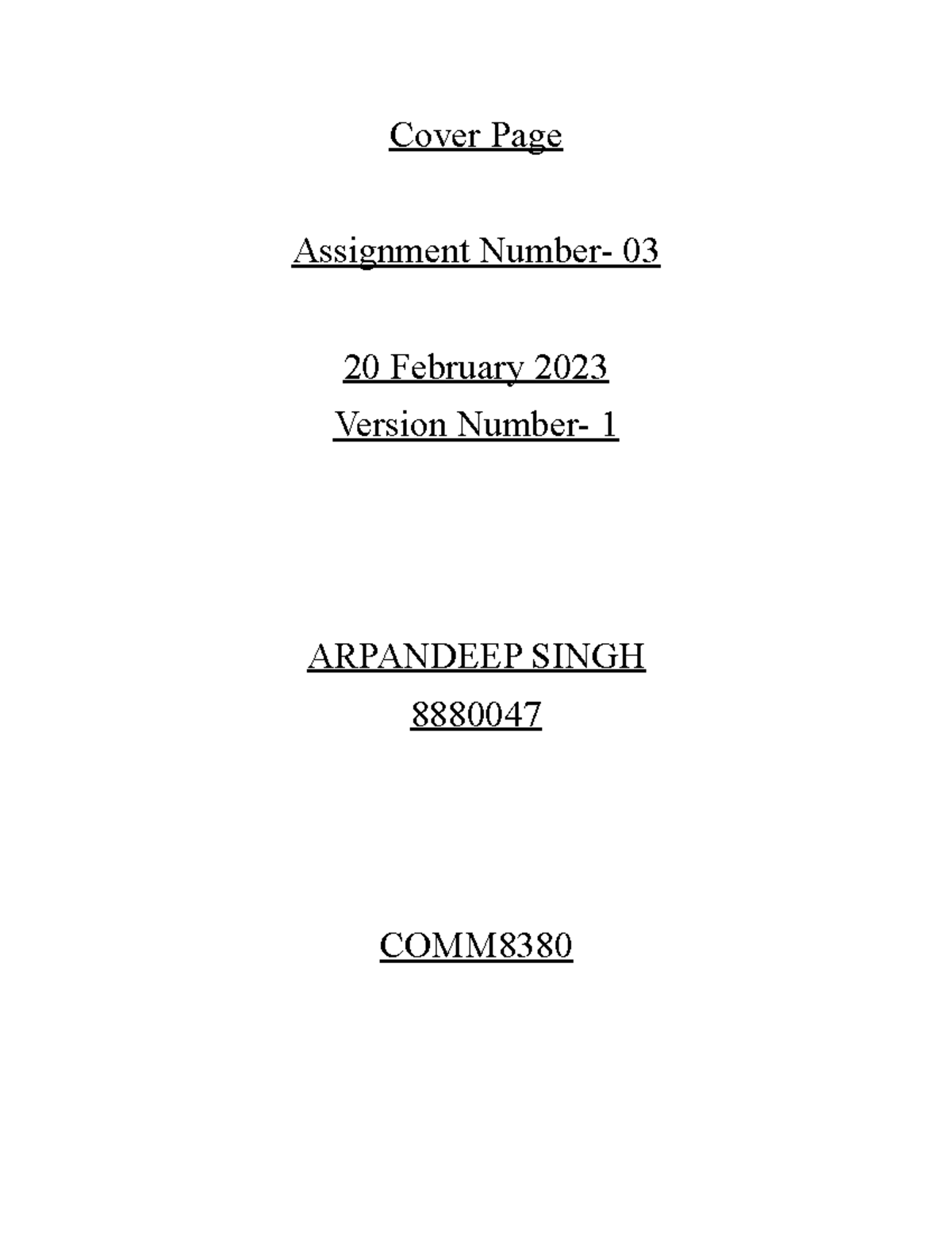 Communication Assignment 3 - Cover Page Assignment Number- 03 20 ...