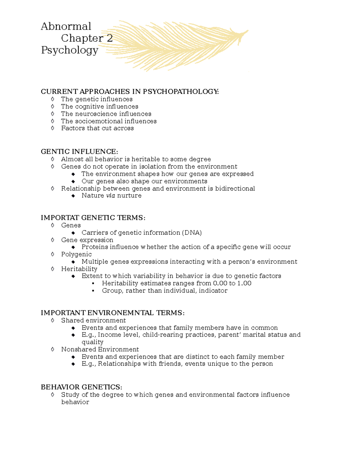 CH2 Notes - Current Approaches in Psychopathology - Chapter 2 ...